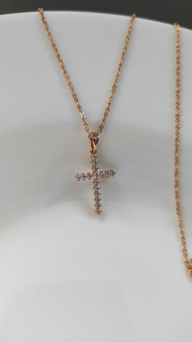 Colier cruce / crucifix placat cu Aur Roz 18k. Rose Gold Plated ...