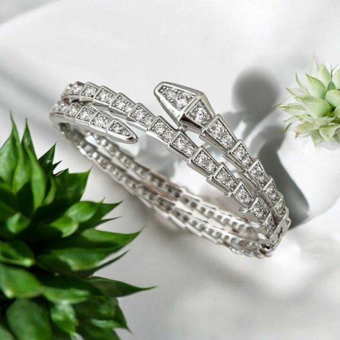 Луксозна гривна Змия с кристали медицинска стомана, сребриста, златист ...