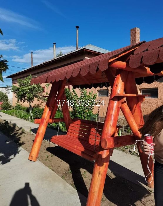 Balansoar lemn leagan rustic masa bănci foișor terasa Targoviste • OLX.ro