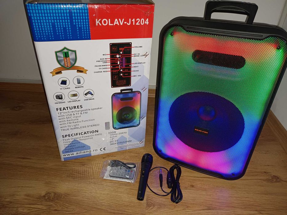 Boxa karaoke bluetooth portabila USB/Microfon/Lumini stil flacara 50cm ...