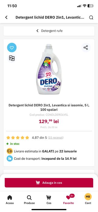 Detergent lichid DERO 2 in 1, Levantica si iasomie, 5 L, 100 spalari ...