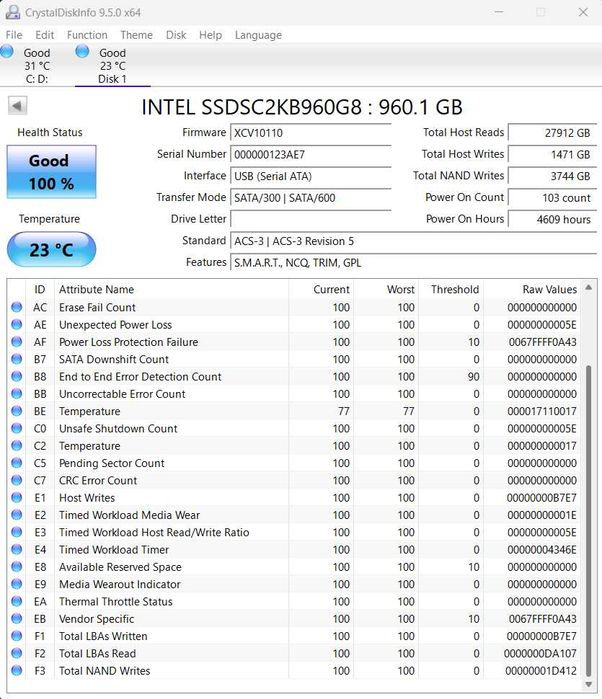 SSD Enterprise Intel D3-S4510 SSDSC2KB960G801 960GB 6Gb/s 2.5" SATA3 Medgidia • OLX.ro