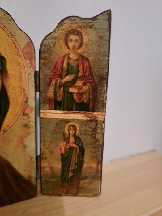 Icoană veche pictată manual pe lemn Maica Sfântă pruncul Isus Hristos ...