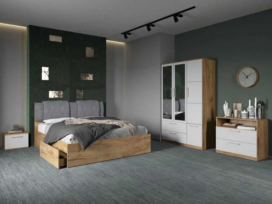 Set dormitor complet Alb/Stejar Adapto C03 Sighetu Marmatiei • OLX.ro
