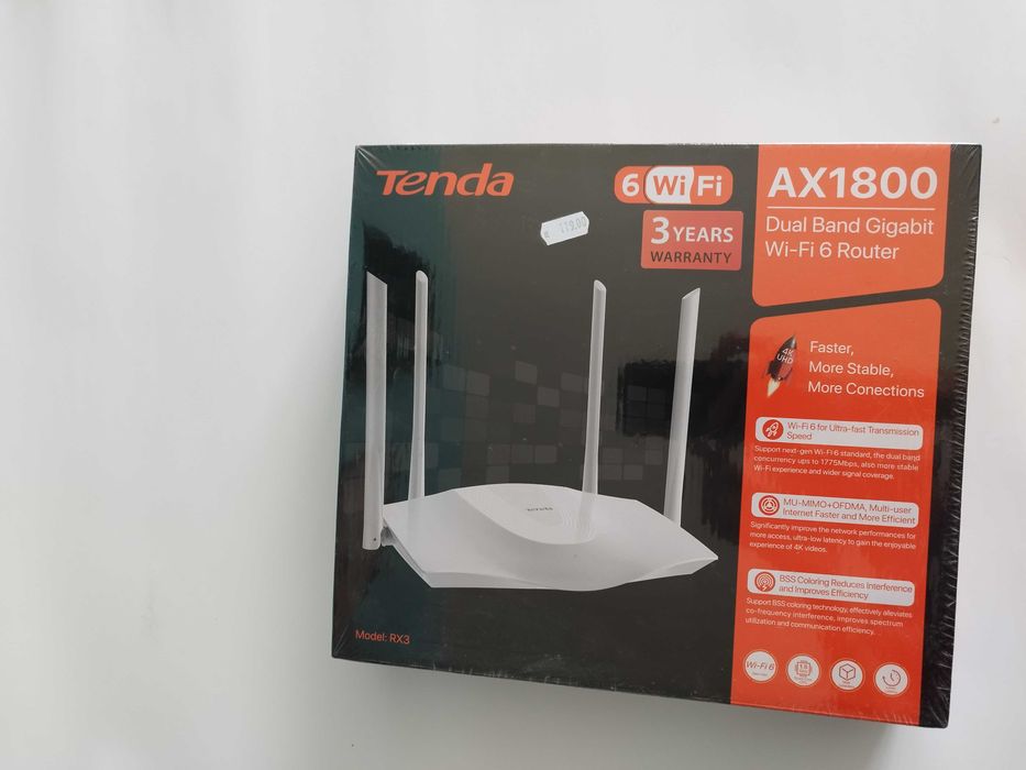 Безжичен Рутер Wi-Fi 6 - Tenda RX3 AX1800 - Gigabit, dual-band гр ...