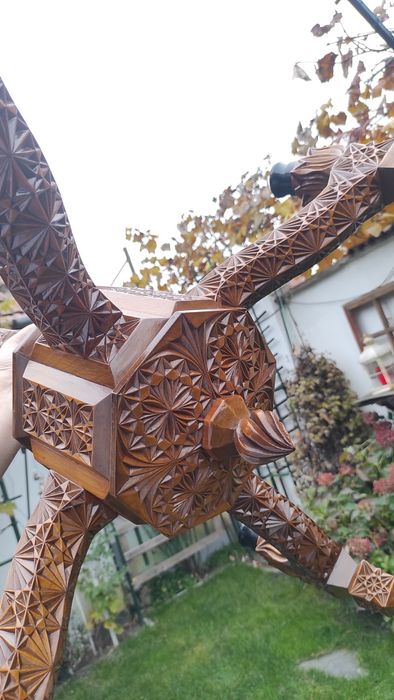 Candelabru vintage/ retro/ rustic din lemn sculptat (lampa, lampadar ...