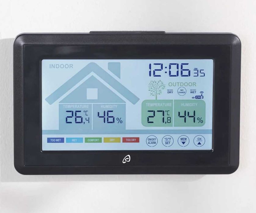 Termometru + higrometru interior-exterior, STATIE METEO cu touchscreen ...