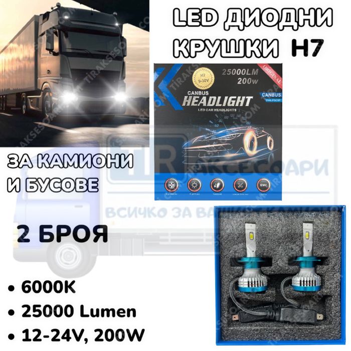 LED Диодни крушки за камиони, бусове H7 200W 12-24V +200% гр. Пловдив Каменица 1 • OLX.bg