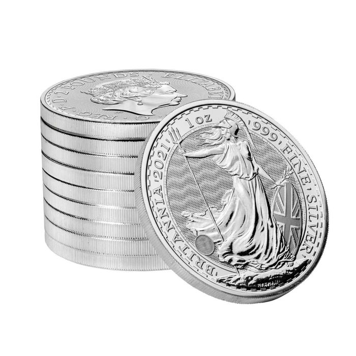 10 monede Britannia 1 oz argint 999 – circulate, oxidare ușoară Iasi ...