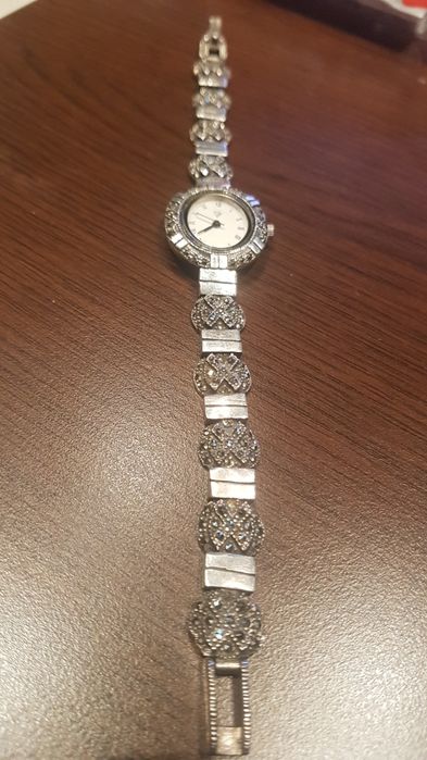 Ceas dama de argint 925,marcasite,masiv,mecanism Ronda elvetian ...