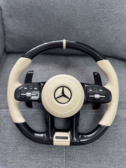 Volan custom Mercedes Piano black / bej S E Cls cla C GL GLE GLC ML ...