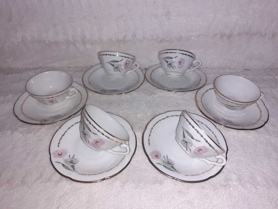 Set cafea portelan Limoges aurit Bascov • OLX.ro