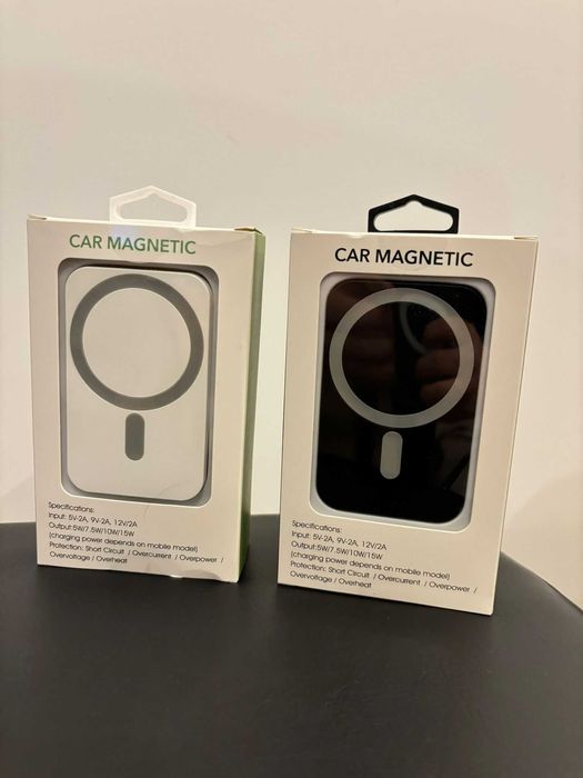 Suport Auto Magnetic Magsafe cu Incarcare Wireless 15W , Negru/Alb ...