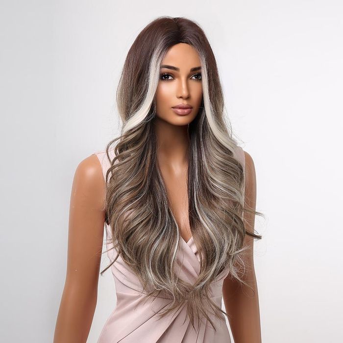 Peruca T66 creata ondulata satena castanie lunga breton Ombre suvite ...