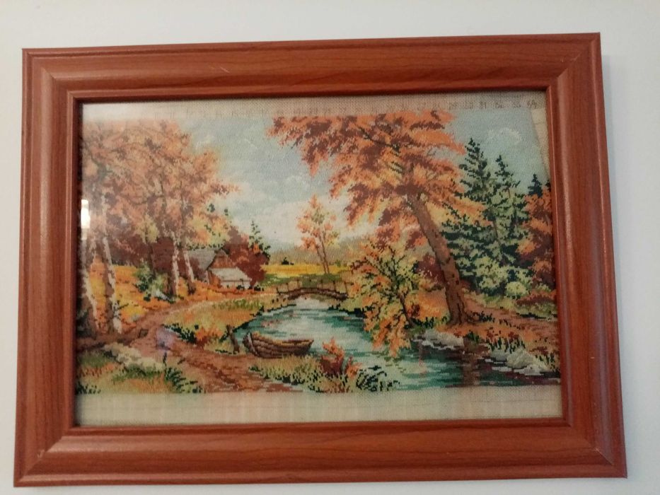 Goblen cusut manual cu pas marunt peisaj de toamna Bucuresti Sectorul 5 • OLX.ro