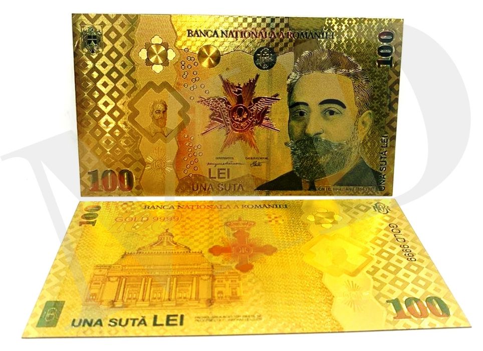 Romania-Set de 9 bancnote suvenir, polimer placate cu aur pur de 24k ...