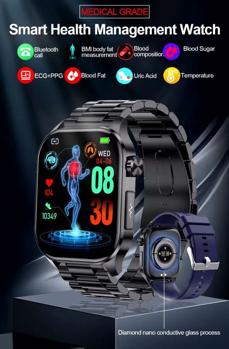 Smartwatch ceas Medical 2024 glicemie EKG colesterol Diagnoza Medicala ...