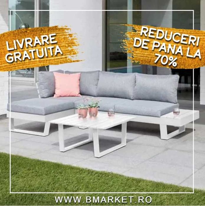 Set mobilier terasa/gradina, șezlong, canapea și masa Alb-Gri OFERTA ...