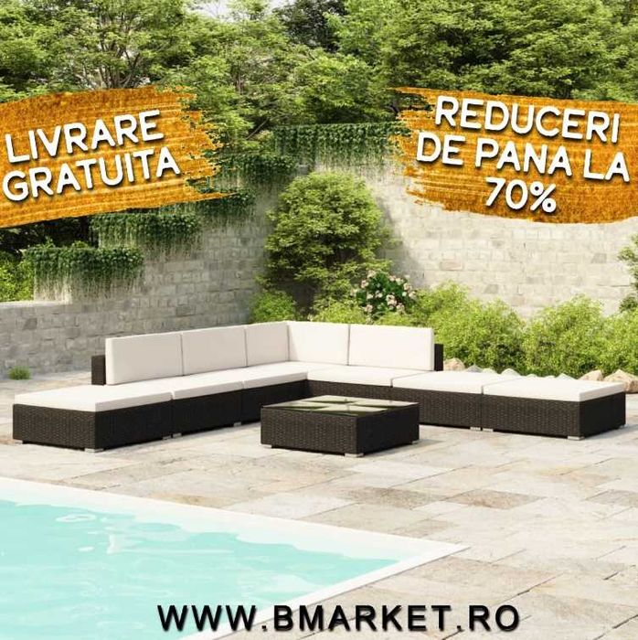 Set mobilier de gradina/terasa canapea/coltar Negru/Crem Ratan IMOLA ...