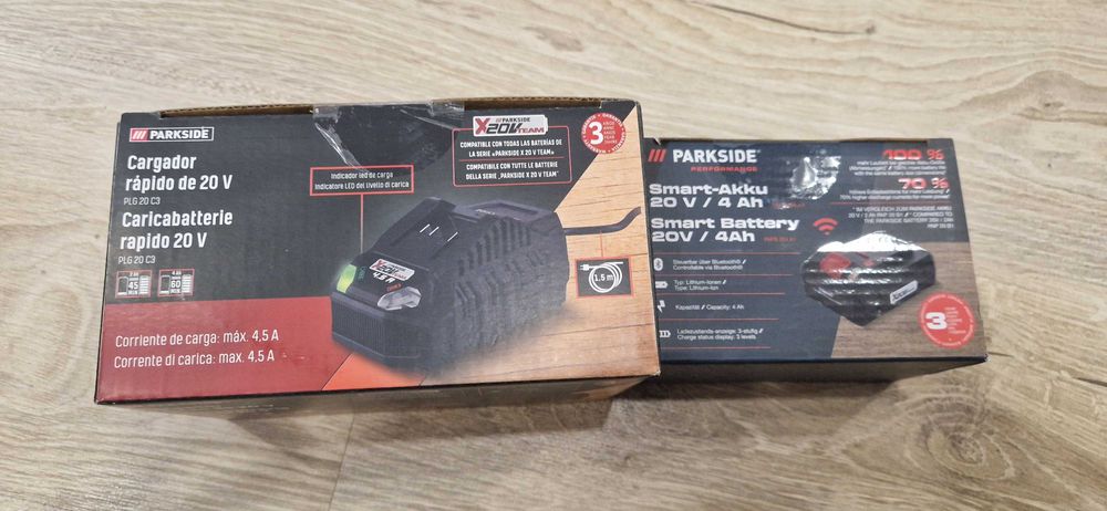 Parkside 4.5Ah бързо зарядно с 4Ah smart bluetooth 20V батерия нови гр ...