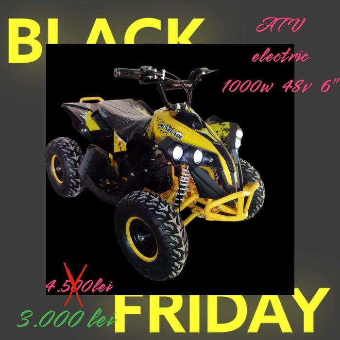 Atv Quad electric de 1000w 48v cu 3 viteze faruri led roti pe 6 inch ...