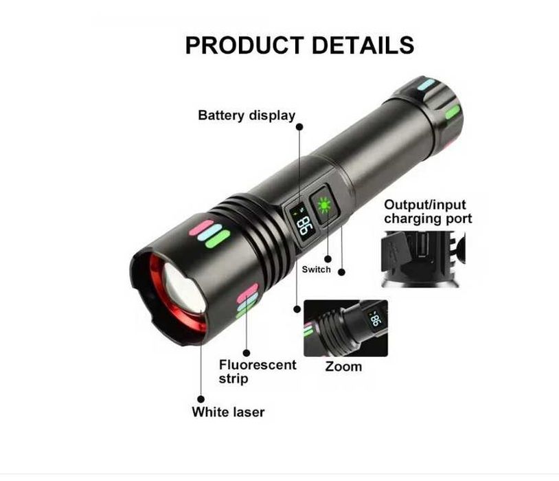 Lanterne led tip Laser puternice acumulator zoom afisaj raza 700 metri ...