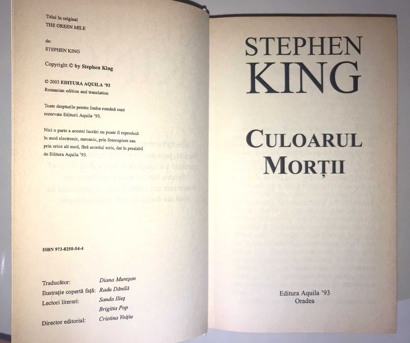 Colectia Cameleon,Scandalul Modigliani,Culoarul Mortii,Stephen King ...