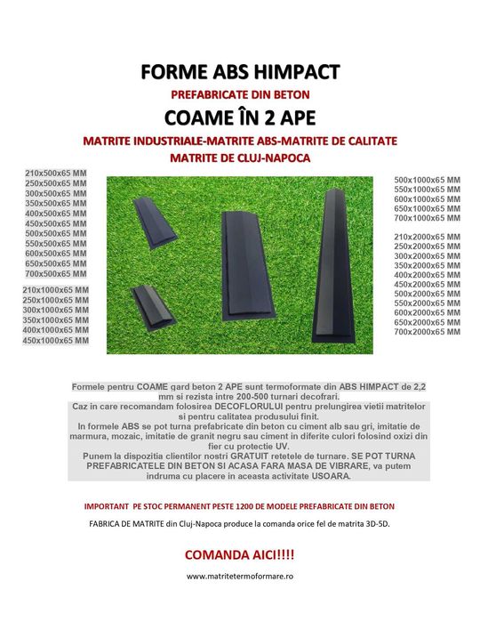 Forma coame pentru garduri di beton, coame in 2 ape, 3 ape, drepte Cluj ...