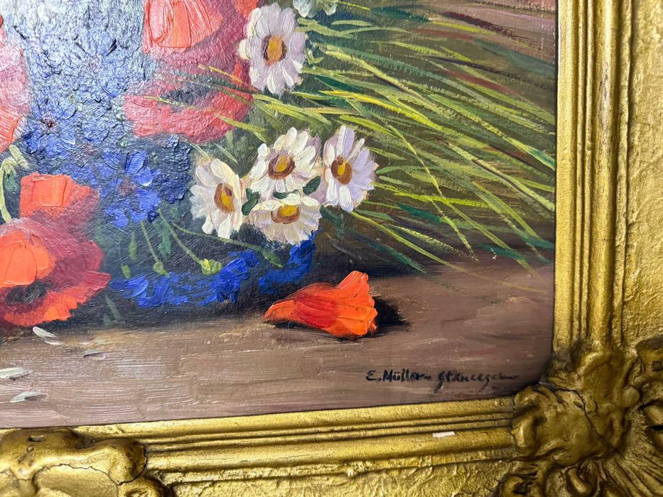 Tablou vechi in ulei pe placaj Elena Muller Stancescu (rama originala ...