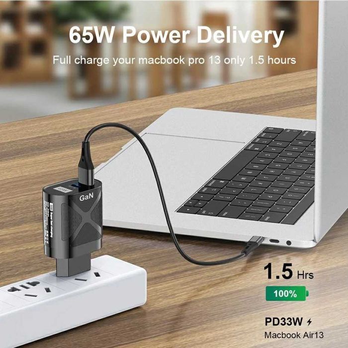 Incarcator telefon tableta Apple iPhone Samsung USB type C PD GaN 65W ...