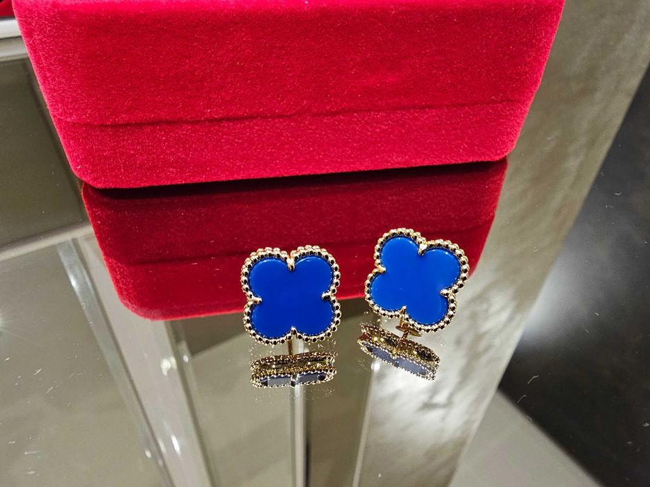Van Cleef & Arpels VCA Blue Agate Vintage Alhambra Clover Дамски Обеци ...
