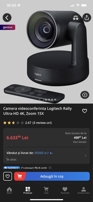 Camera videoconferinta Logitech Rally Ultra-HD 4K, Zoom 15X Sfantu Ilie • OLX.ro