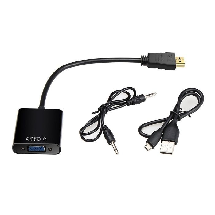 Adaptor convertor HDMI la VGA + cablu audio + alimentare PC XBOX PS4 ...