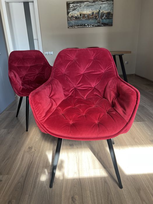 Set 6 scaune tapitate dining catifea si otel rosu/negru Cluj-Napoca ...