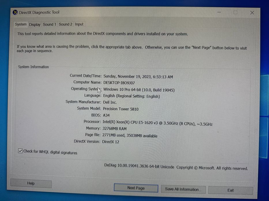 Desktop Dell Precision T5810 Xeon 1650v3 32GB RAM 512 SSD nVidia K4200 ...
