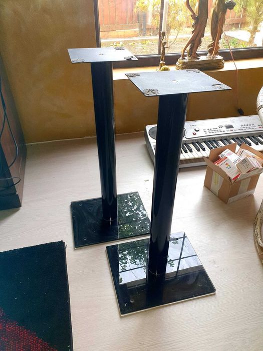 Suport stativ divuzoare boxe pardoseala (pereche) aluminium si sticla ...