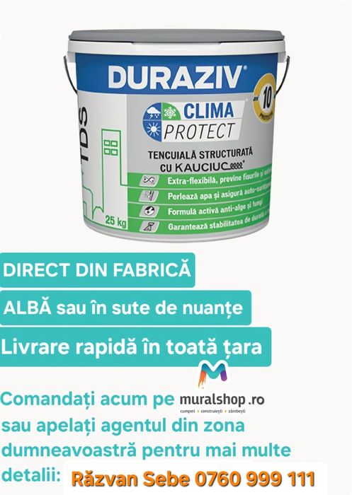 Tencuiala decorativă Duraziv Clima Protect cu Kauciuc 25kg alb Floresti • OLX.ro
