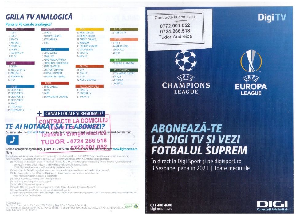 Contracte Digi la domiciliu,internet,cablu Tv,non stop(rcs,rds ...