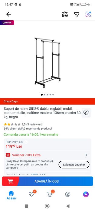Vand cuier cu 2 tije reglabile Bacau • OLX.ro