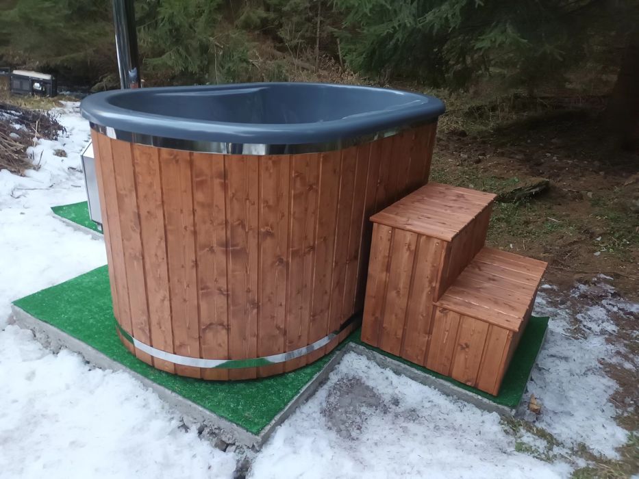 Ciubar fibra sticla oval cu soba exterioara,ofuro, Desag • OLX.ro