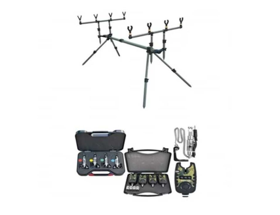 Set Baracuda Rod-pod pentru 4 lansete si Avertizori TLI21 cu swingeri ...