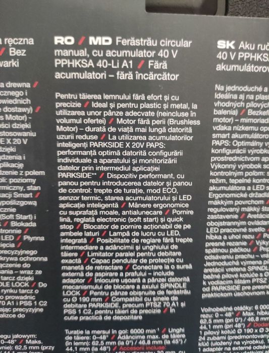 Circular 40 v parkside performance pe acumulator de 20 V Bucuresti ...