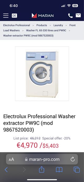 Професионална пералня Electrolux pw9 гр. Смолян Стар център • OLX.bg