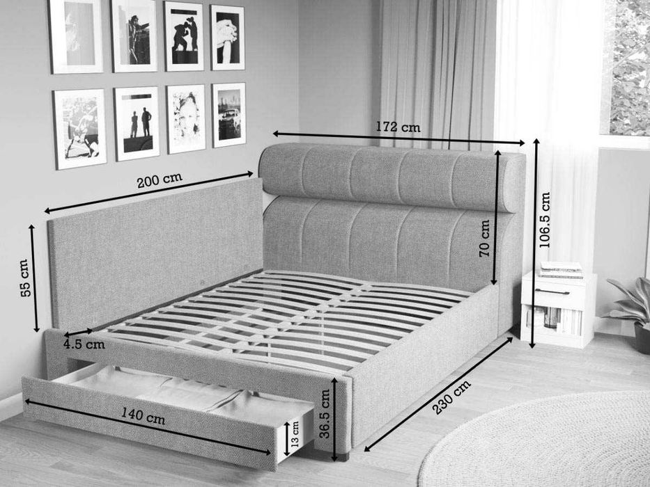 Pat Tapitat de colt Galileo Gri - Coral 75 cu somiera si sertar ...