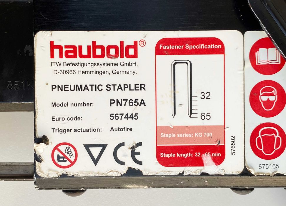 HAUBOLD PN 765A - Професионален пневматичен телбод (такер за скоби) гр ...