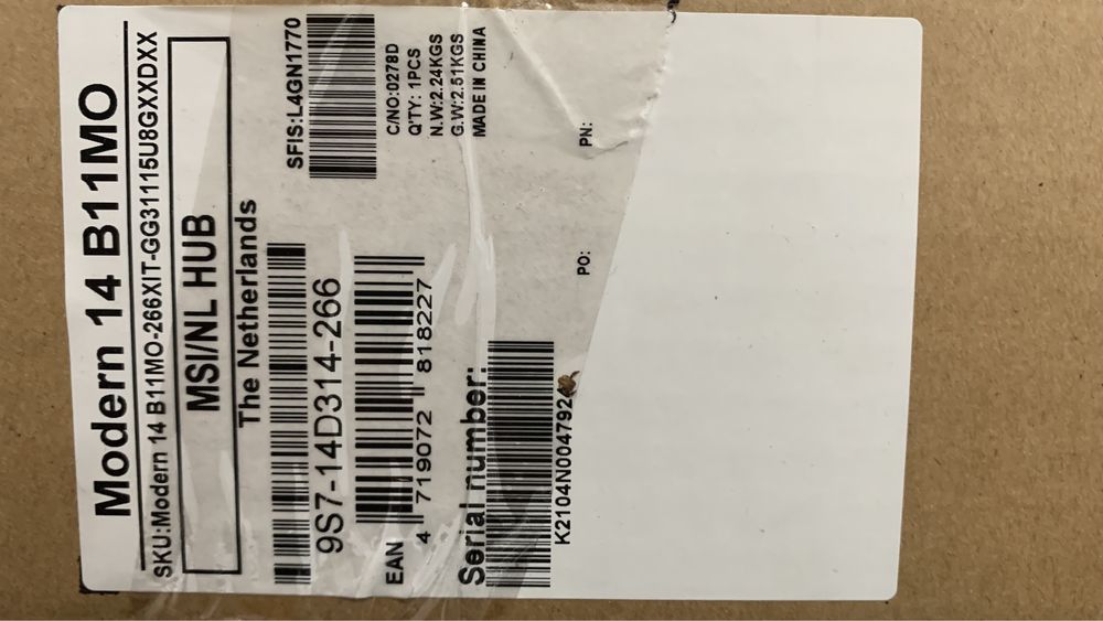 SIGILAT Laptop MSI Modern 14 i3-1115G4 14" 256GB 8GB Key QWERTY Italia ...