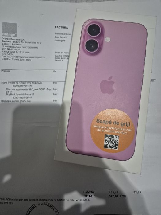 Iphone 16 128gb - Sigilat - Liber de rețea - PINK - Factura Bucuresti Sectorul 3 • OLX.ro