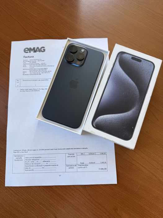 Iphone 15 pro max 256gb blue titanium, neverlocked, cumparat emag ...