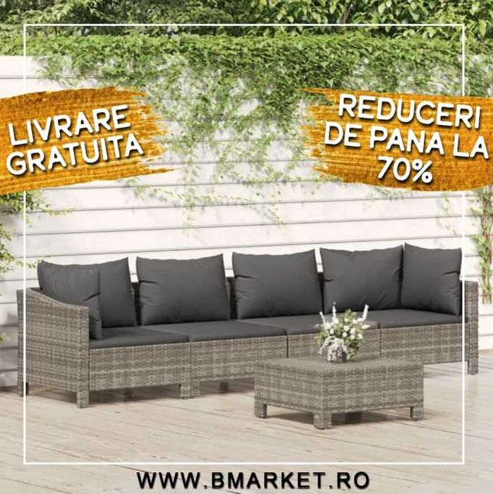 Set mobilier de gradina/terasa cu perne canapea/coltar 5 piese Ratan ...