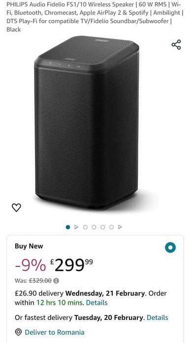 Boxa Wireless PHILIPS Fidelio 60W RMS Wi-Fi, Bluetooth, Apple AirPlay ...